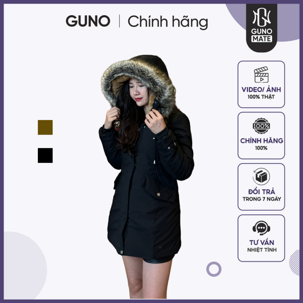 Áo khoác phao nữ Parka GUNO 23DANU25 dư xịn lót lông dày dặn, lông mũ ...