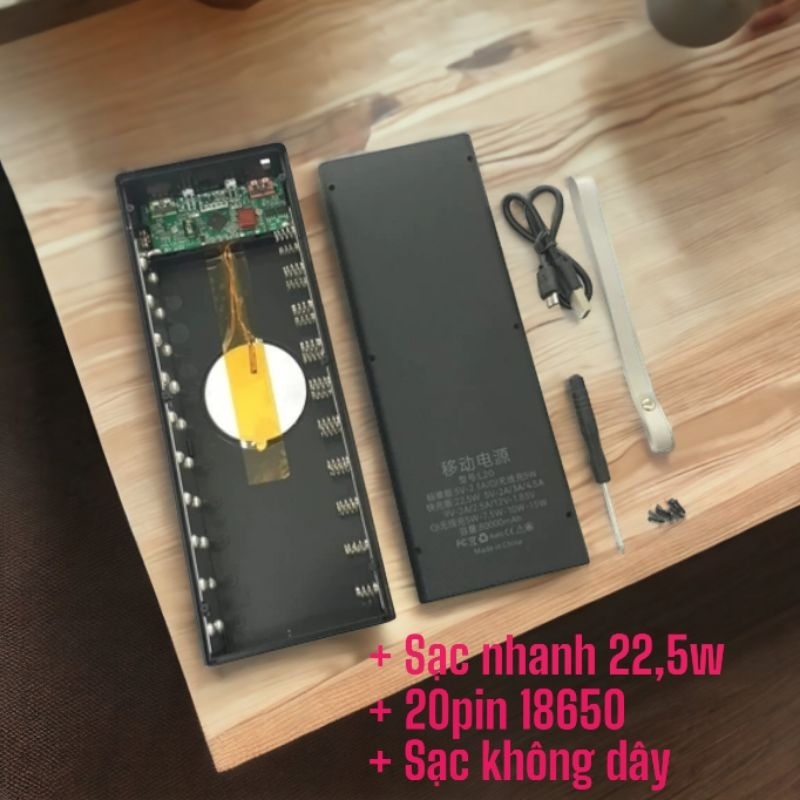 Vỏ sạc dự phòng sạc nhanh QC 4.0 2 cổng Output 22,5W VOOC - QC4.0 - PD3.0 Hỗ trợ sạc không dây ...