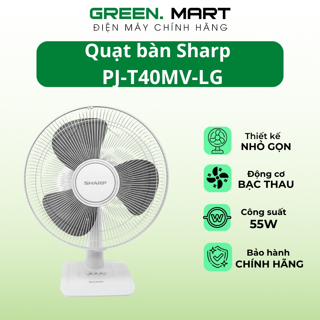Quạt để bàn Sharp PJ-T40MV-LG | Quạt điện Sharp T40MV động cơ bạc thau ...