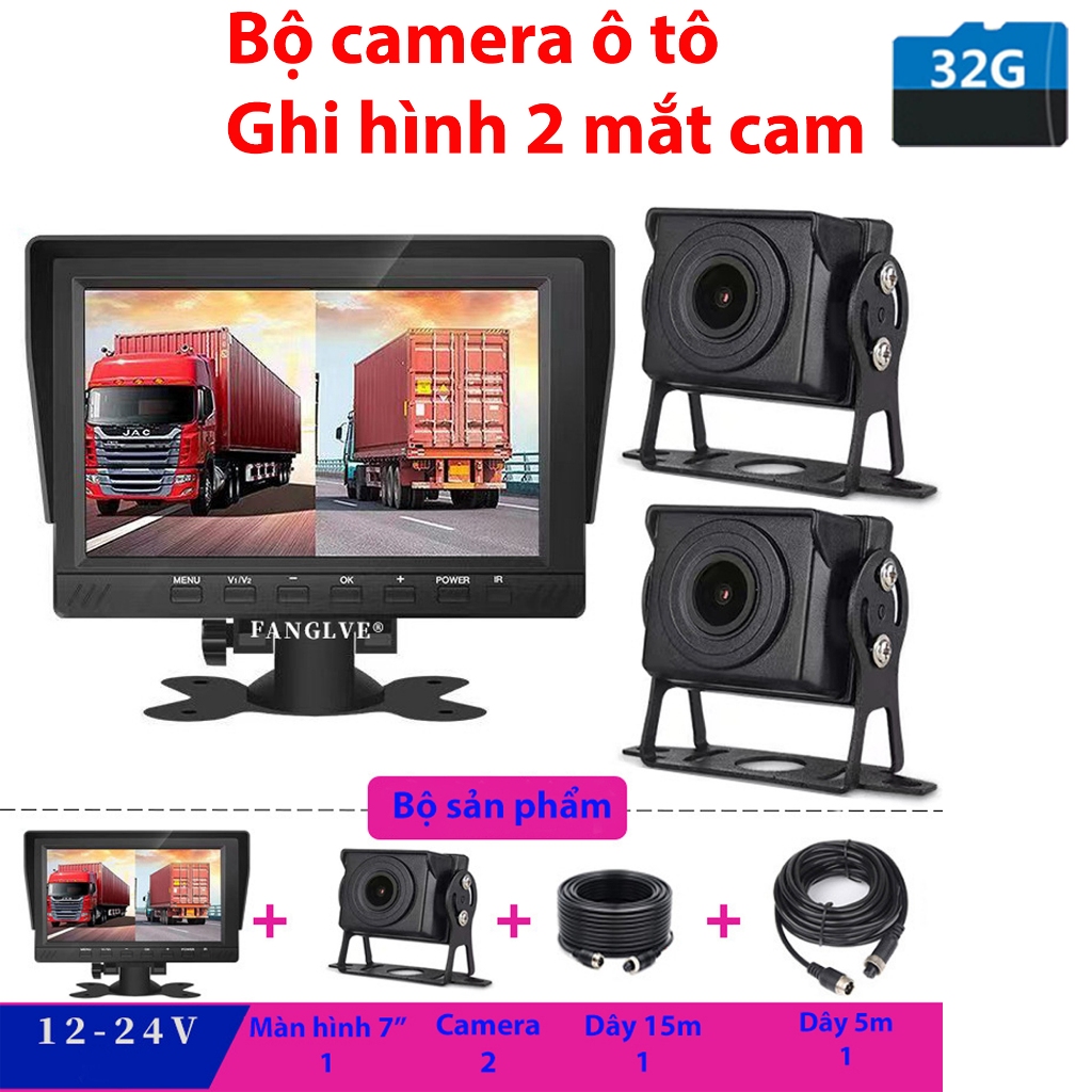 Bộ camera xe tải, điện 12-24V, ghi hình 2 mắt, độ phân giải cao, màn ...