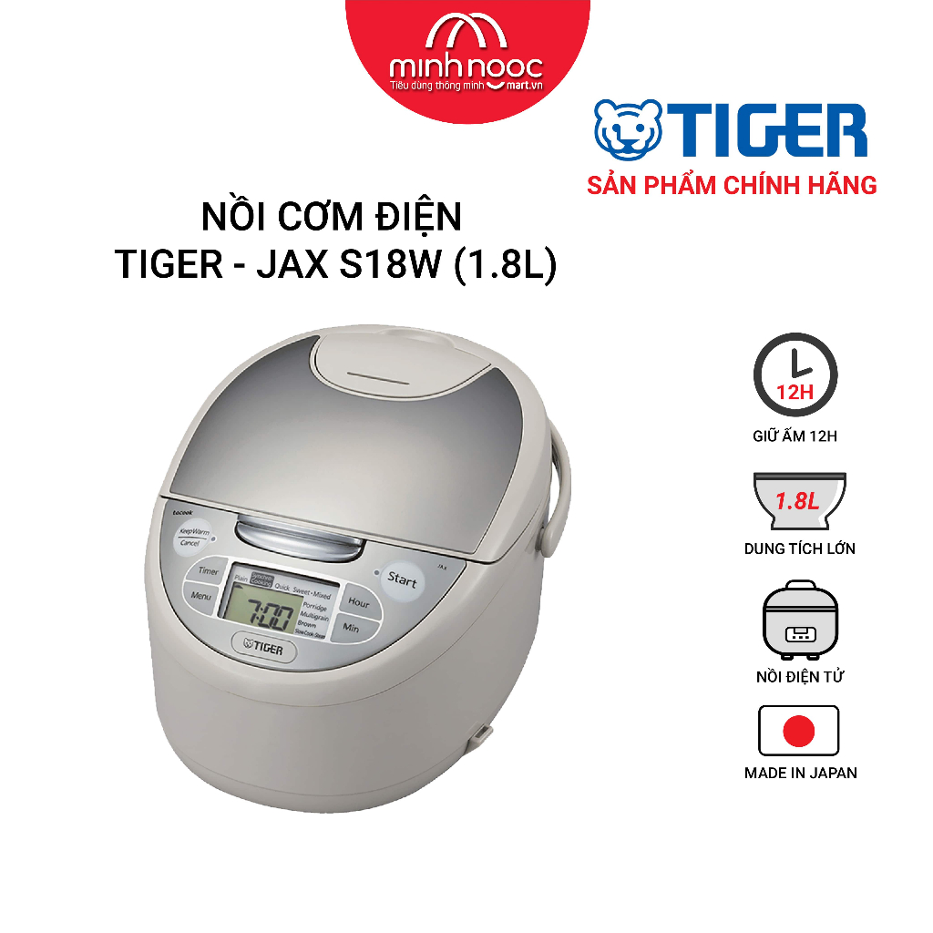 HÀNG CHÍNH HÃNG: Nồi cơm điện Tiger dung tích 1.8l JAX - S18W MADE IN ...