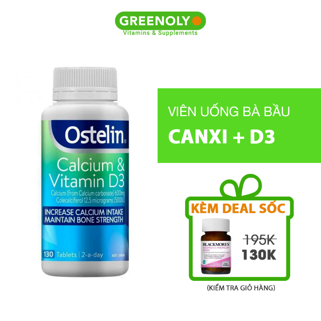 Canxi & Vitamin D3 500IU dạng viên cho mẹ bầu Ostelin Calcium & Vitamin D3 130 viên của Úc ...