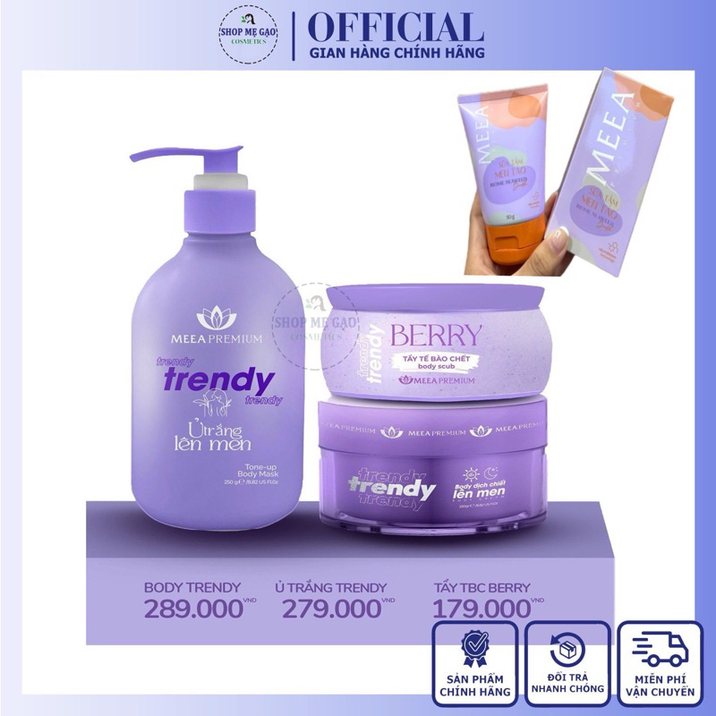Combo Ủ Trắng Lên Men Trendy, Kem Body Trendy & Tẩy Tế Bào Chết Body ...