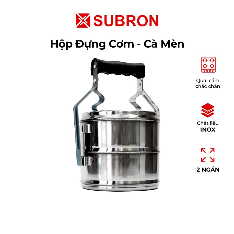 Cà men đựng cơm inox Subron, cặp lồng 2 ngăn đường kính 14 cm, có quai ...