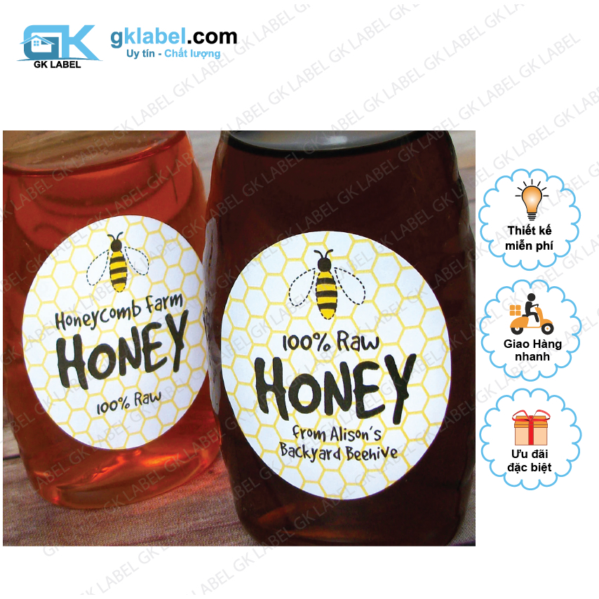 In tem nhãn dán hũ mật ong, Decal Label dán chai mật ong, Decal Label ...