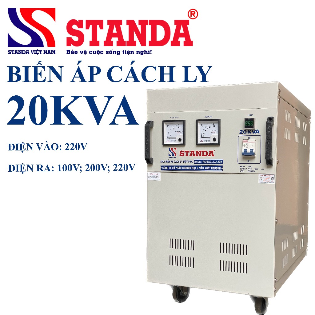 Biến áp cách ly 20KVA 1 pha STANDA dây đồng 100% - Model: RS/BACLCU-20KVA - STANDA chính hãng ...