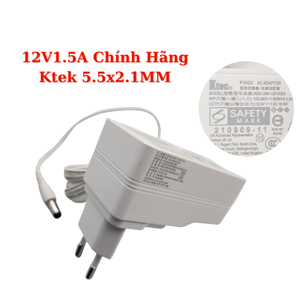 Nguồn 12V1.5A 5.5x2.1MM modem FPT AC1000C Chính Hãng Ktek Adapter 12V 1 ...