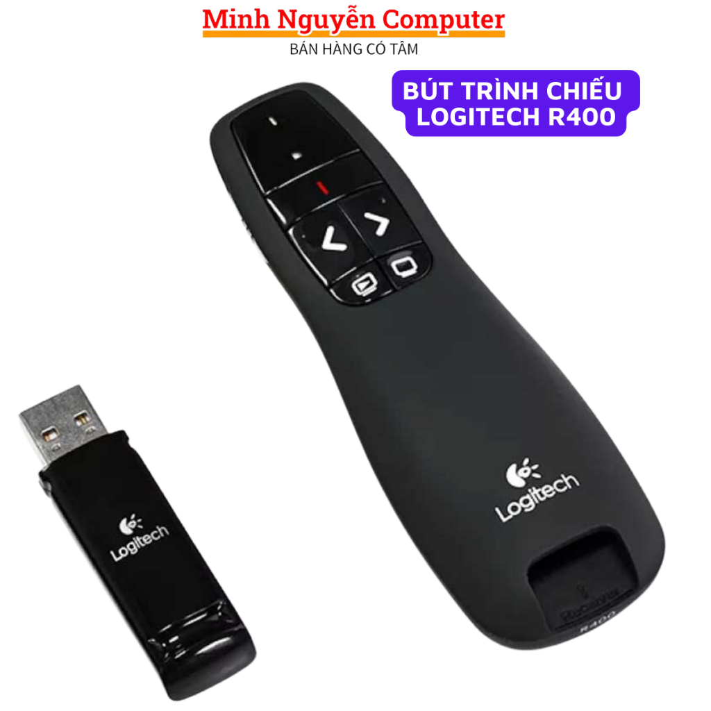 Bút trình chiếu Logitech R400 + Tặng kèm Pin và Túi nhung - Bảo hành 12 ...