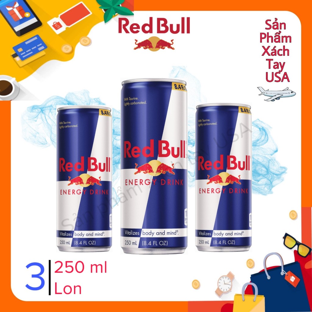 [HÀNG MỸ CHÍNH HÃNG] Set 3 lon nước tăng lực Red Bull Mỹ Energy Drink ...