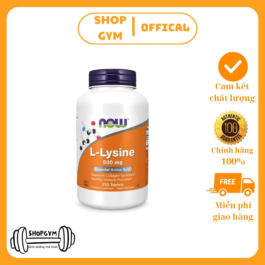 Viên uống NOW L-Lysine hỗ trợ tổng hợp Collagen, Tăng Cường Chức năng ...
