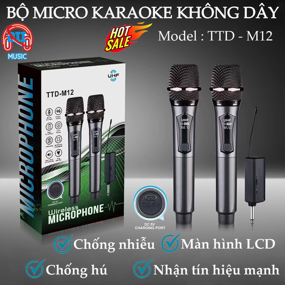 Mic hát karaoke, Micro không dây TTD - M12 cao cấp, chống hú, chống ...