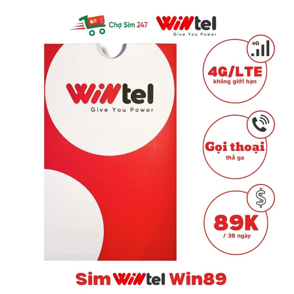 Sim Wintel Win89 - Sim 4G Data không giới hạn, sóng Vinaphone, dành cho điện thoại, máy tính ...