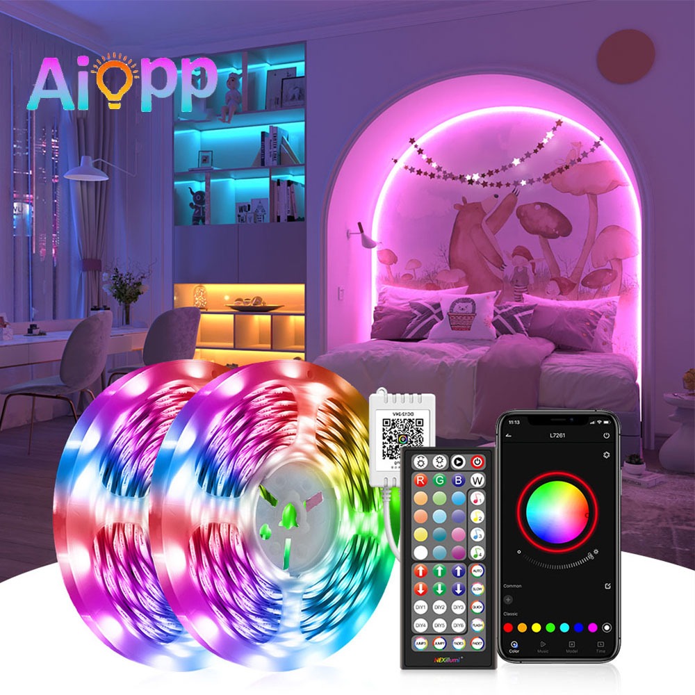 Dây đèn LED RGB 5050 5/10M16triệu Màu Điều Khiển Bằng Điện Thoại nháy ...