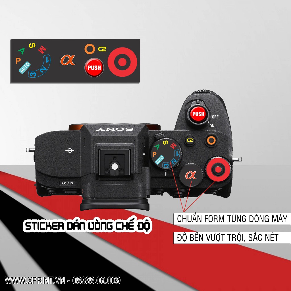 Sticker tem dán vòng chế độ máy ảnh Sony, Sony A73, Sony A7R3, Sony A74 ...