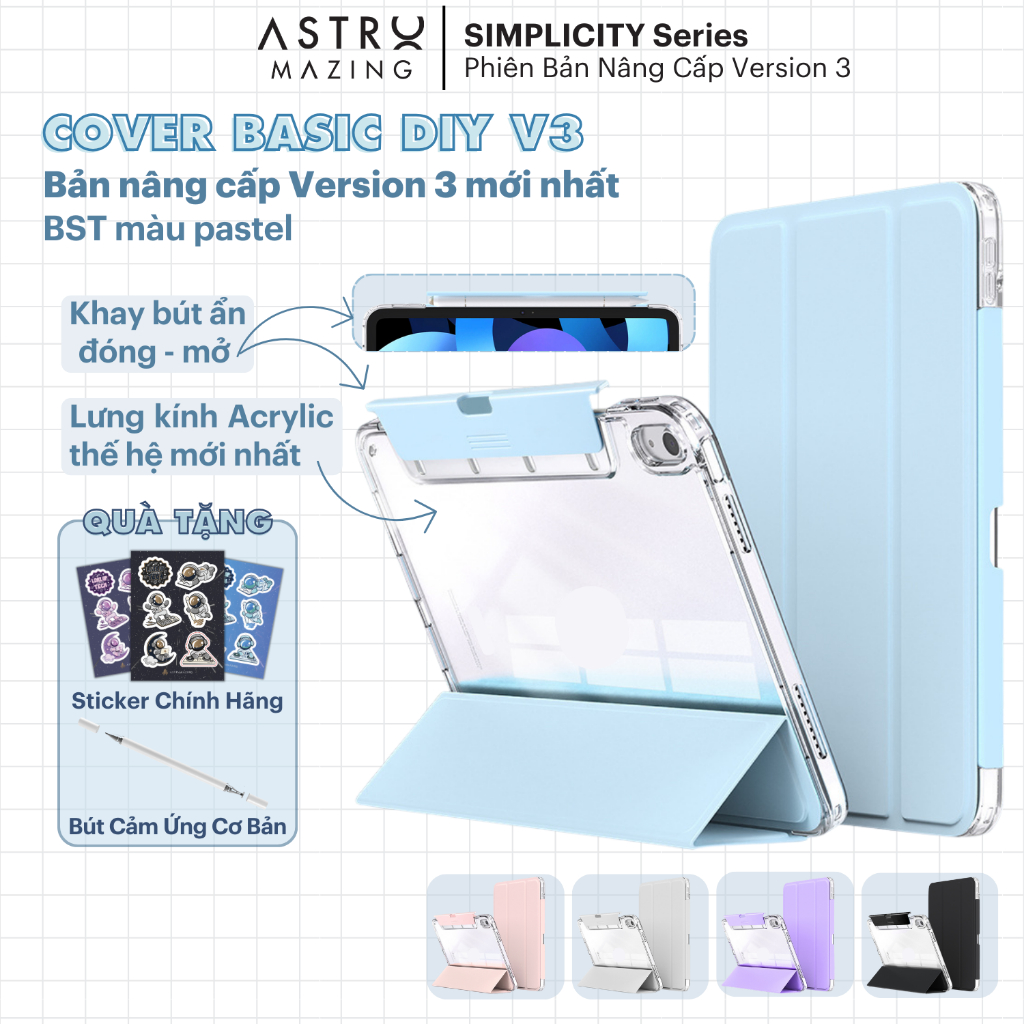 [diy V3] Bao Da Cover Ipad Basic Diy Màu Pastel Astromazing Khay Bút ẩn
