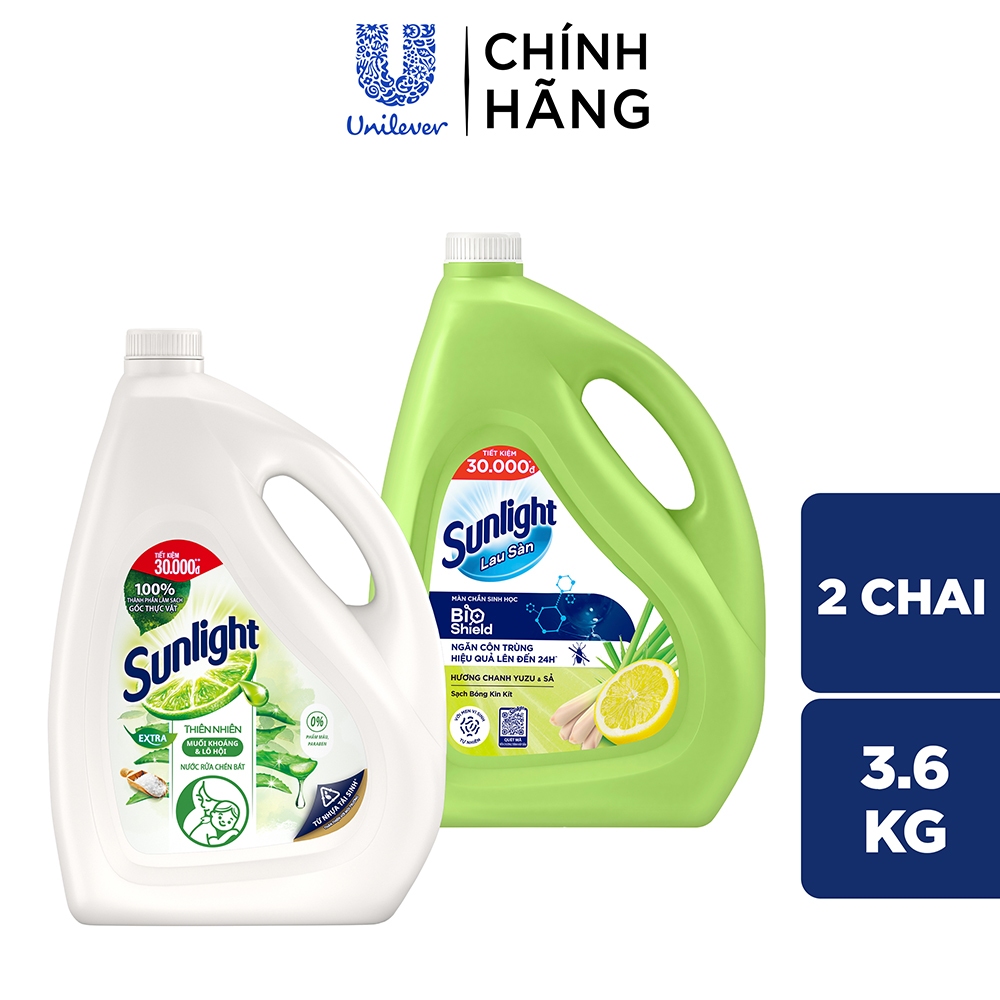 Combo Nước rửa chén + Nước lau sàn Sunlight can 3,6kg | Shopee Việt Nam