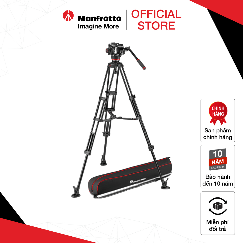 Bộ chân máy Manfrotto 504X Fluid Video Head & Aluminium Twin Tripod Black (Mid-Level Spreader ...
