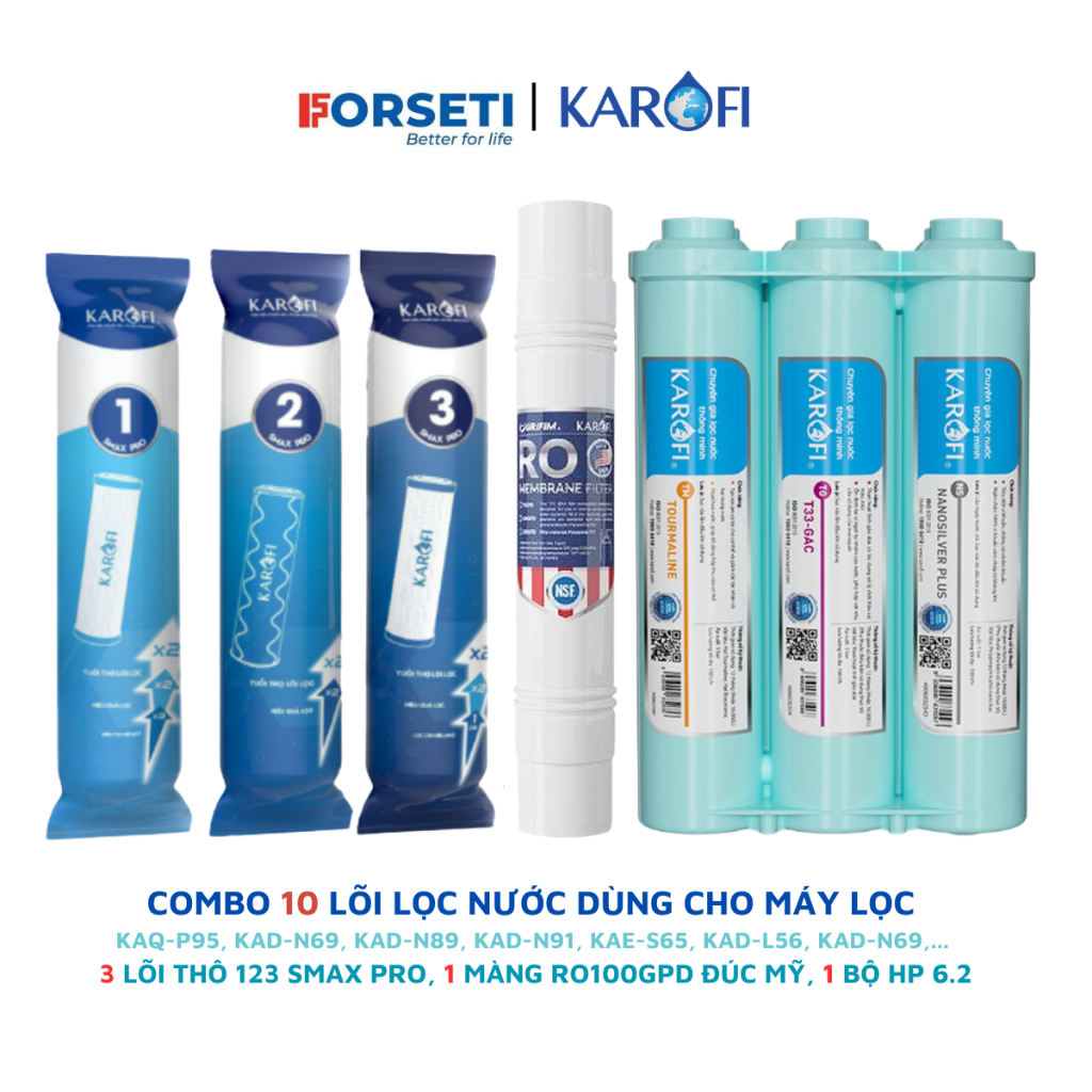 Combo 10 Lõi Lọc Nước Karofi 123 Smax Pro Ro 100gpd Mỹ Cụm Hp 6 2 Dùng Cho Máy Kaq U05 Kaq