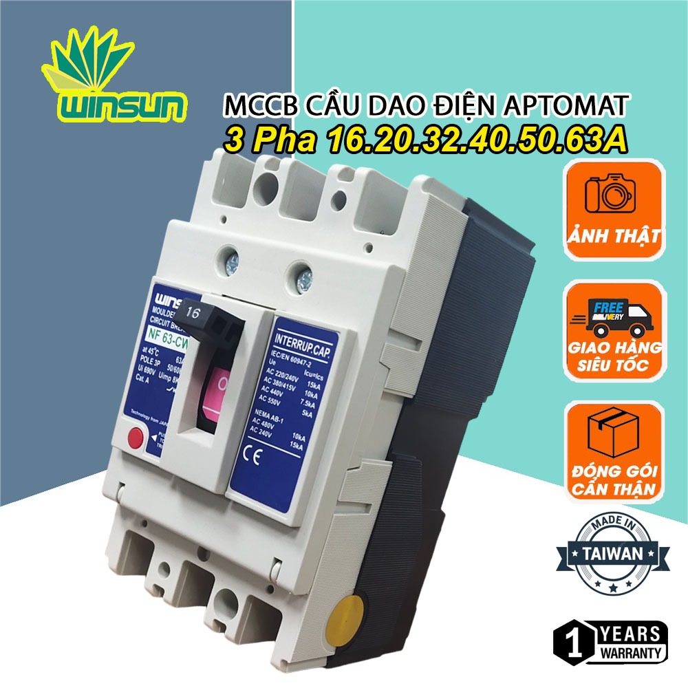 Cầu dao điện Aptomat 3 pha 16-63A CB KHỐI MCCB winsun | Shopee Việt Nam