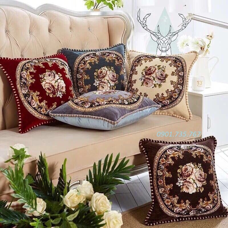 Gối vuông tựa sofa vải gấm nhung dày 48cmx48cm, gối tựa lưng, gối ôm ...