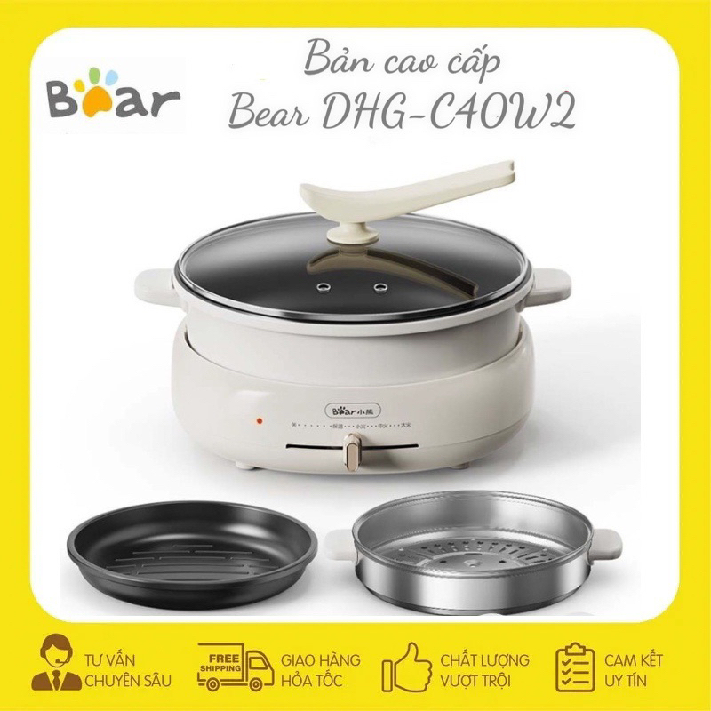 Bộ nồi lẩu nướng Bear 3 khay 3in1 DHG-C40W2 tiện dụng chính hãng bảo hành 12 tháng | Shopee Việt Nam