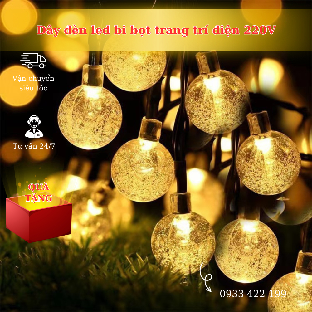 Dây đèn led trang trí bi bọt 36 bóng 10m điện 220V nhiều màu trang trí ...