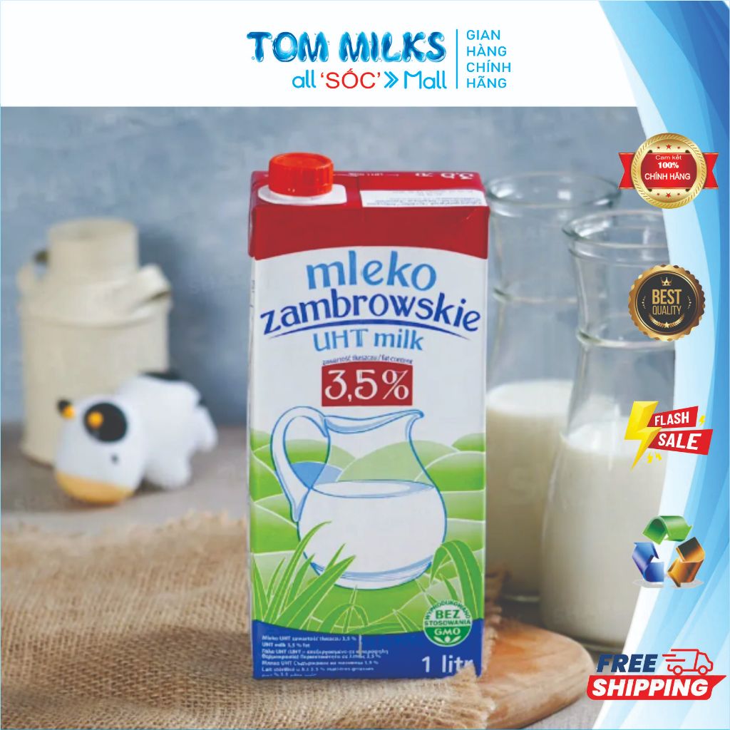 Sữa tươi không đường Mleko Zambrowskie 3.5% dòng sữa tươi nguyên kem nhập khẩu 1L TOMMILKS ...