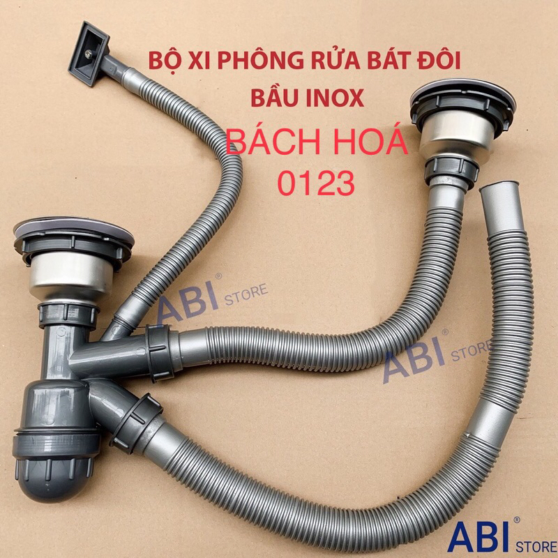 Bộ xiphong chậu rửa chén bát, loại 2 hố đường kính ngoài bát 110mm, lắp ...