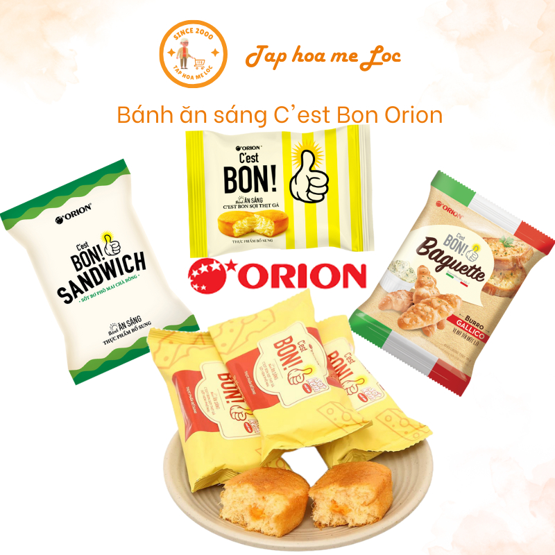[Free ship] Túi 5 gói Bánh Mì Baguette Bon Orion Nướng Vị Bơ Tỏi Kiểu Ý 180g ( 5 gói x 36g ...