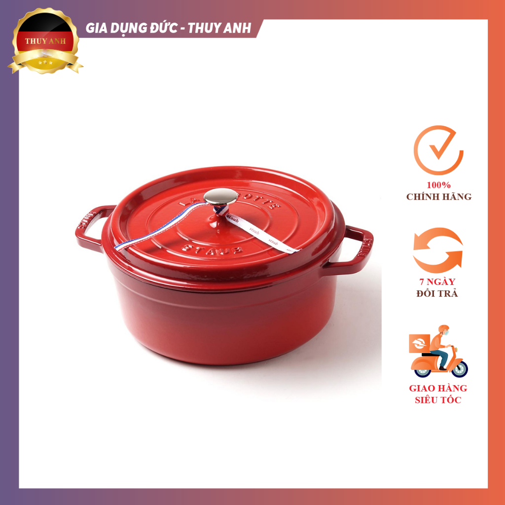 Nồi gang Staub đỏ cherry size 18,22,24cm made in France | Shopee Việt Nam
