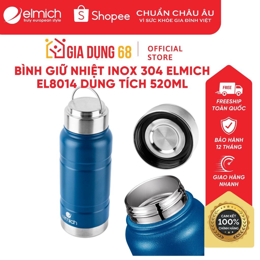 Bình giữ nhiệt Inox 304 Elmich EL8014 520ml - EL8015 680ml chính hãng, toàn cho sức khỏe theo ...