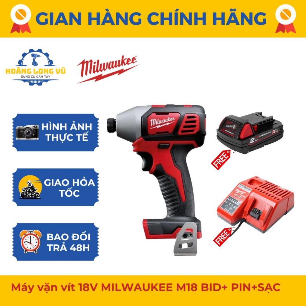 Máy vặn vít 18V MILWAUKEE M18 BID. Nhỏ gọn, công suất mạnh mẽ. Tặng kèm pin sạc ,hàng chính hãng ...