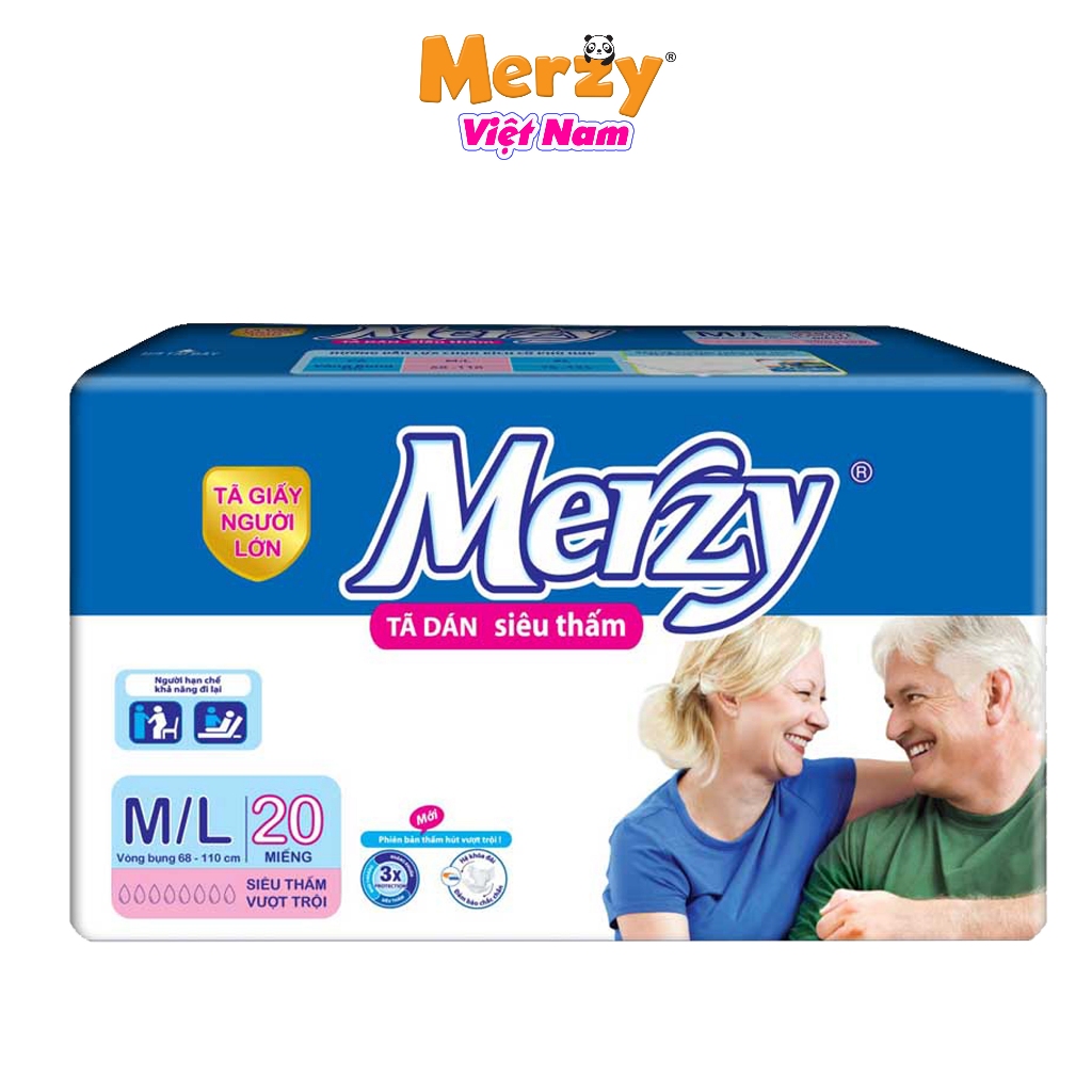 Tã dán người lớn Merzy 20 miếng khô thoáng thám 2,5 lít nước | Shopee ...