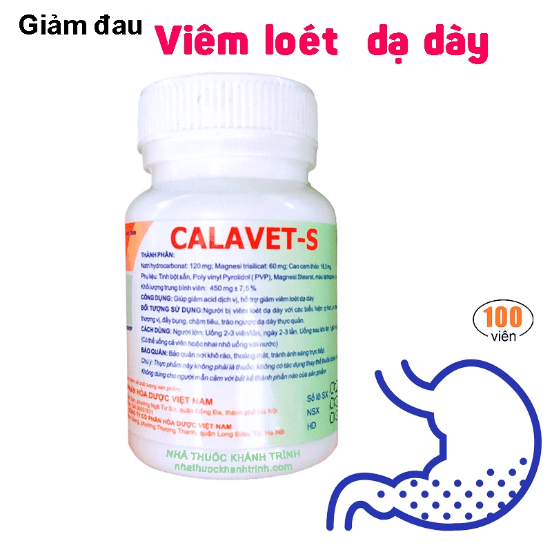 (lọ 100 viên) Calavet-S trung hòa acid dạ dày, hỗ trợ giảm đau trong ...