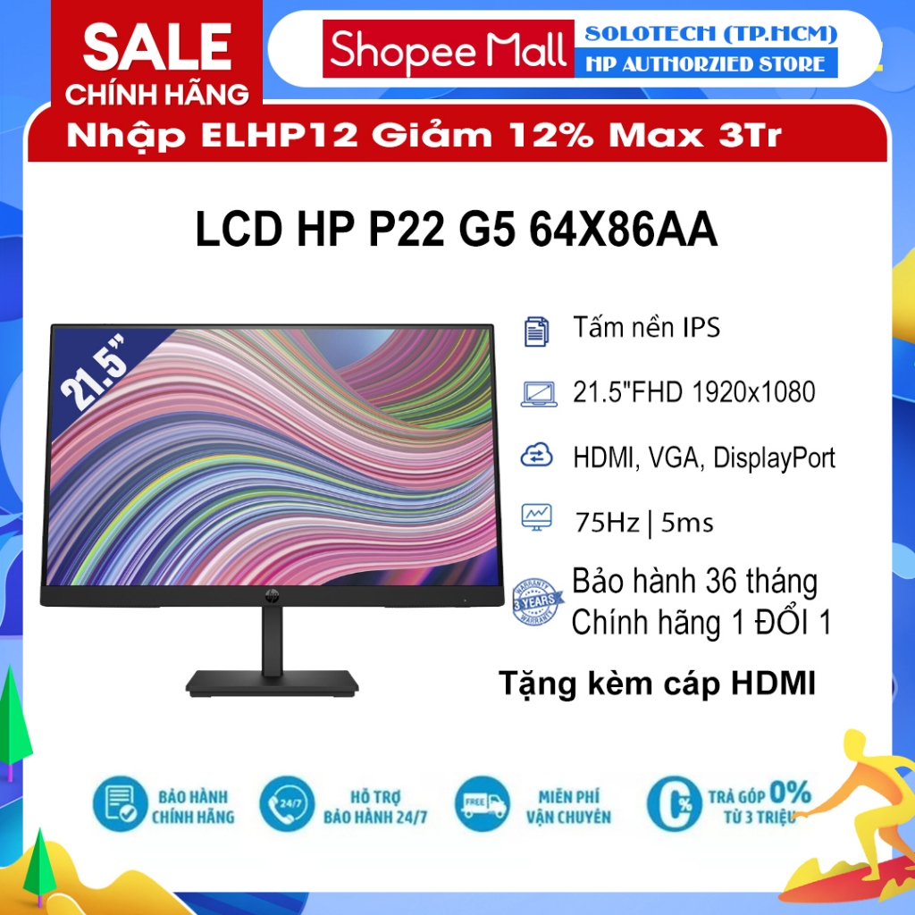 Màn hình máy tính LCD HP P22 G5 64X86AA 21.5″FHD 1920×1080/IPS/75Hz/5ms | Shopee Việt Nam