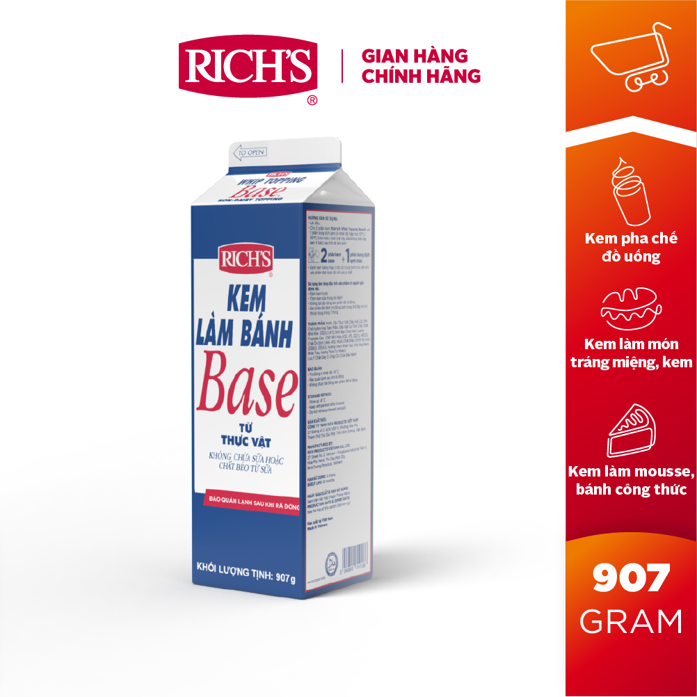 Kem Làm Bánh Rich's Whip Topping Base Hộp 907g | Shopee Việt Nam