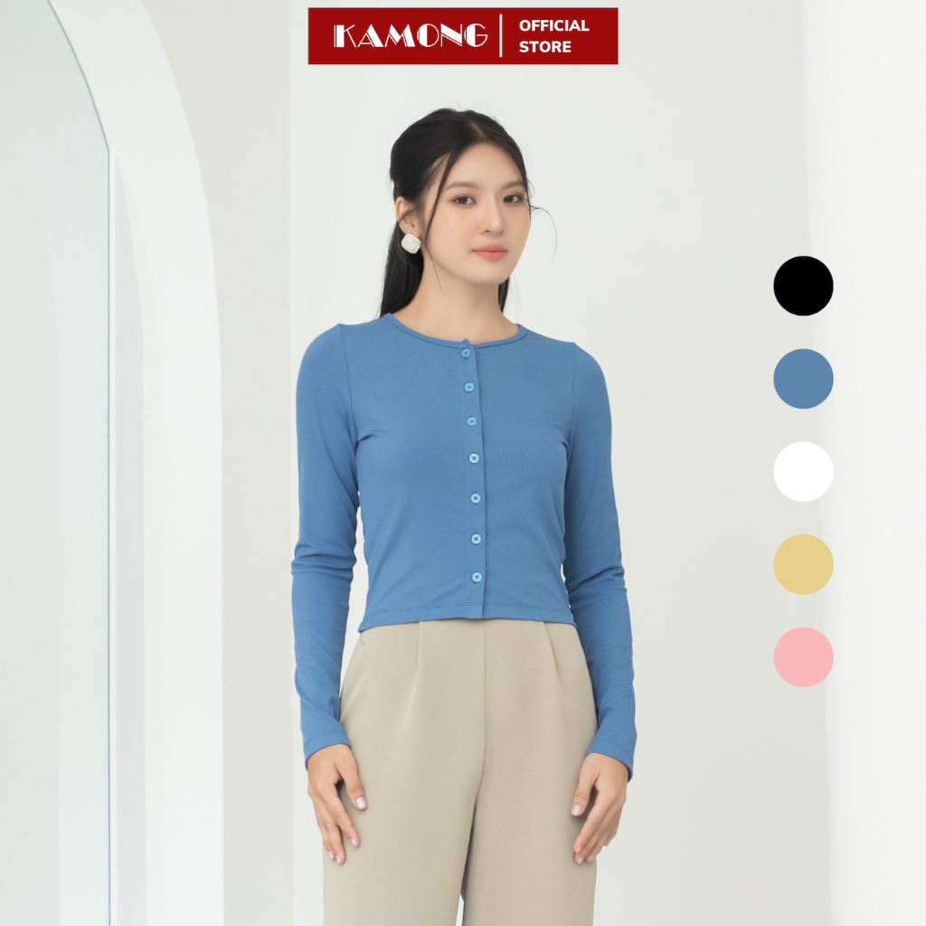Áo croptop nữ tay dài cài nút KAMONG chất liệu thun tăm A149 | Shopee ...