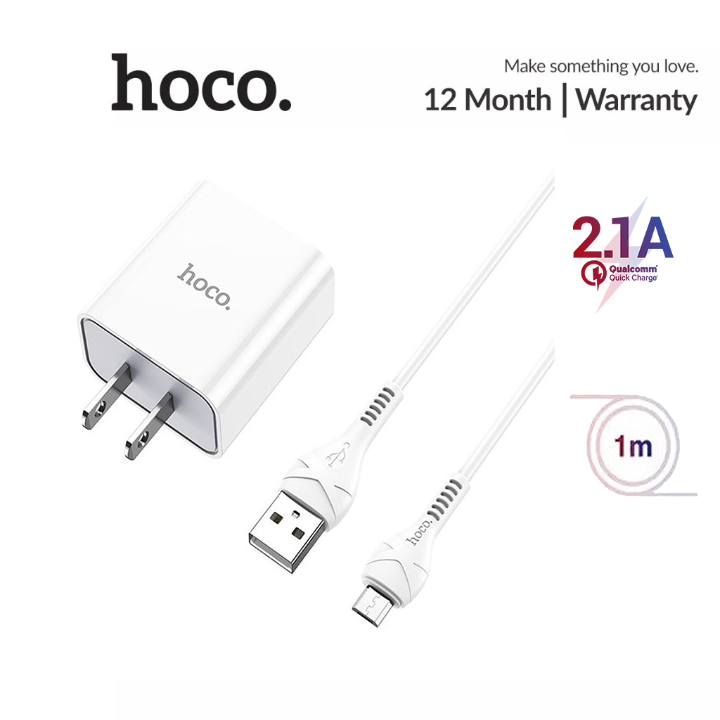 Bộ sạc Hoco C81 sạc nhanh 2.1A chân dẹt 1 cổng USB kèm dây sạc Micro dài 1M | Shopee Việt Nam
