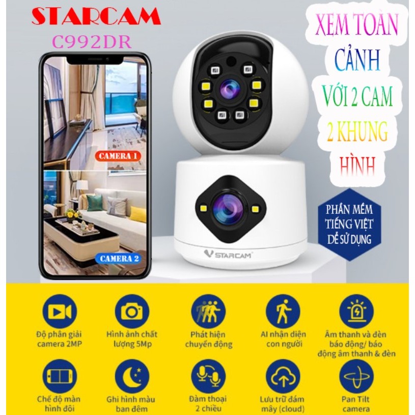 Camera Wifi 2 Màn Hình Vstarcam C992DR và Camera Kết Nối Wifi Vstarcam C996 | Shopee Việt Nam
