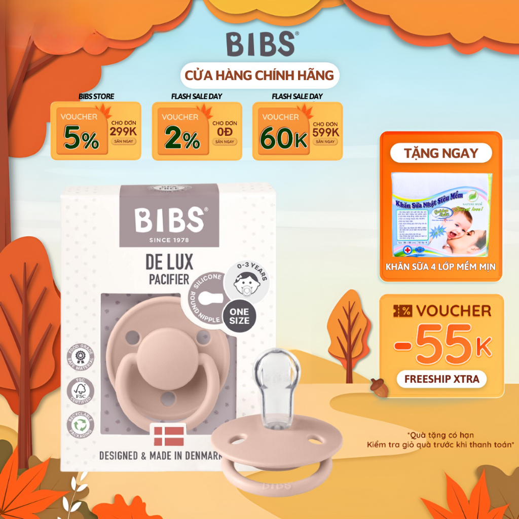 Ti Giả BIBS Delux, Núm Ti Giả Cho Bé Ngậm Hỗ Trợ Chỉnh Nha Đầu Dẹt Silicone Mềm Mại Cho Bé Từ 0 ...