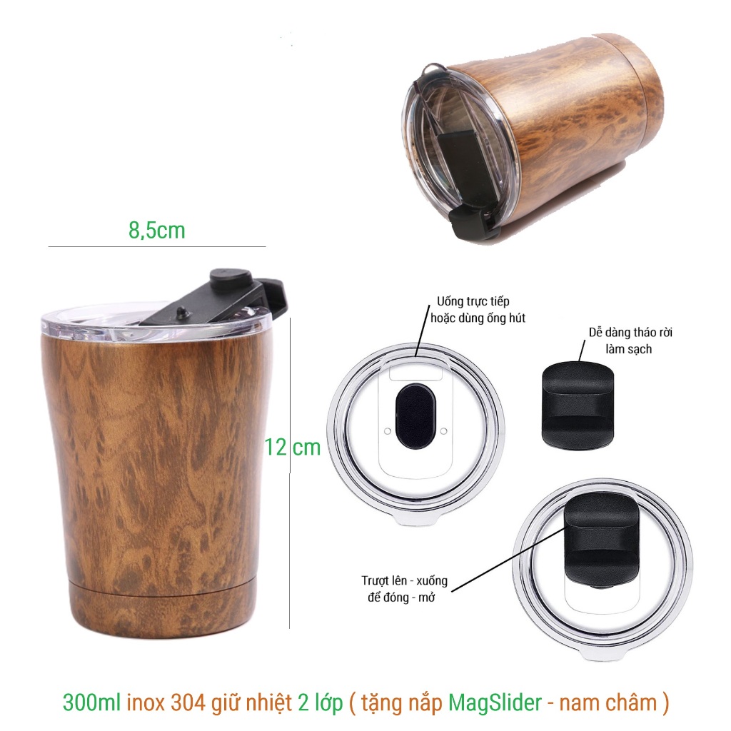 Ly cà phê inox 304 giữ nhiệt 2 lớp lót gốm. Cốc cà phê tiện lợi di động Bincoo 250ml, 280ml ...