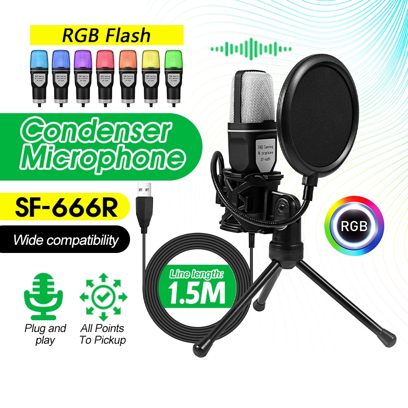 Micro để bàn SF666R có đèn led,Mic livestream có màng lọc âm,mic usb ...