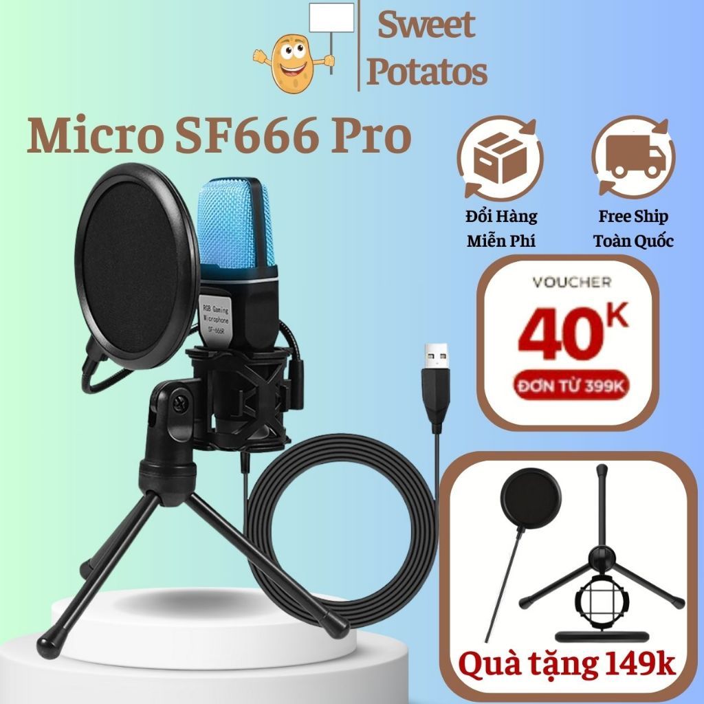 SF666R Micro Thu Âm USB Độ Nhạy Cao Tích Hợp Led RGB, Mic Thu Âm ...