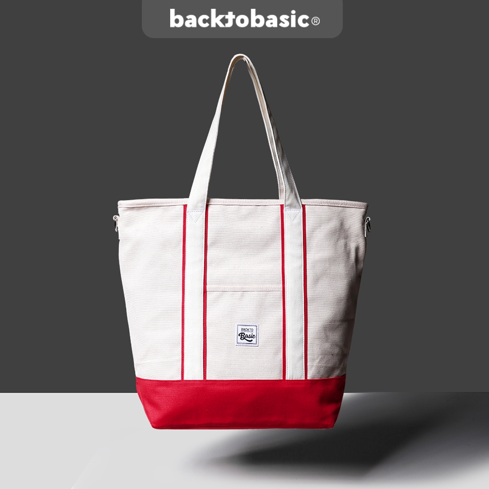 Túi Tote Ichi Back To Basic vải canvas loại dày có khóa kéo có ngăn laptop và nhiều ngăn nhỏ bên ...