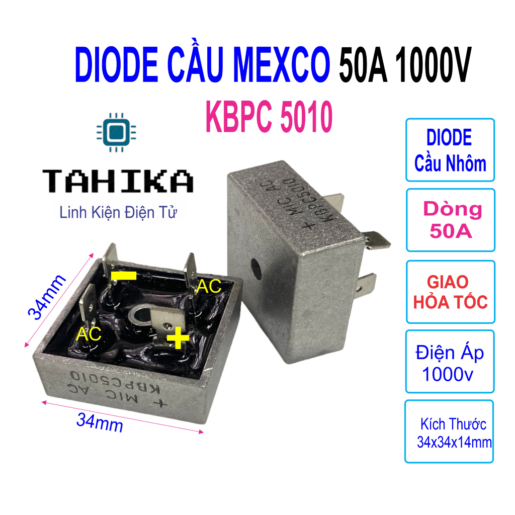 Diode Cầu Nhôm KBPC5010 50A 1000V diot cầu chỉnh lưu 4 chân Linh Kiện Điện Tử TAHIKA | Shopee ...