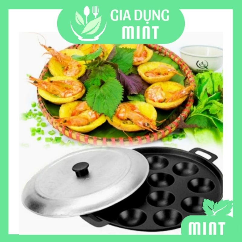 Khuôn gang làm bánh khọt 10 lỗ chống dính, khuôn bánh khọt kèm nắp ...