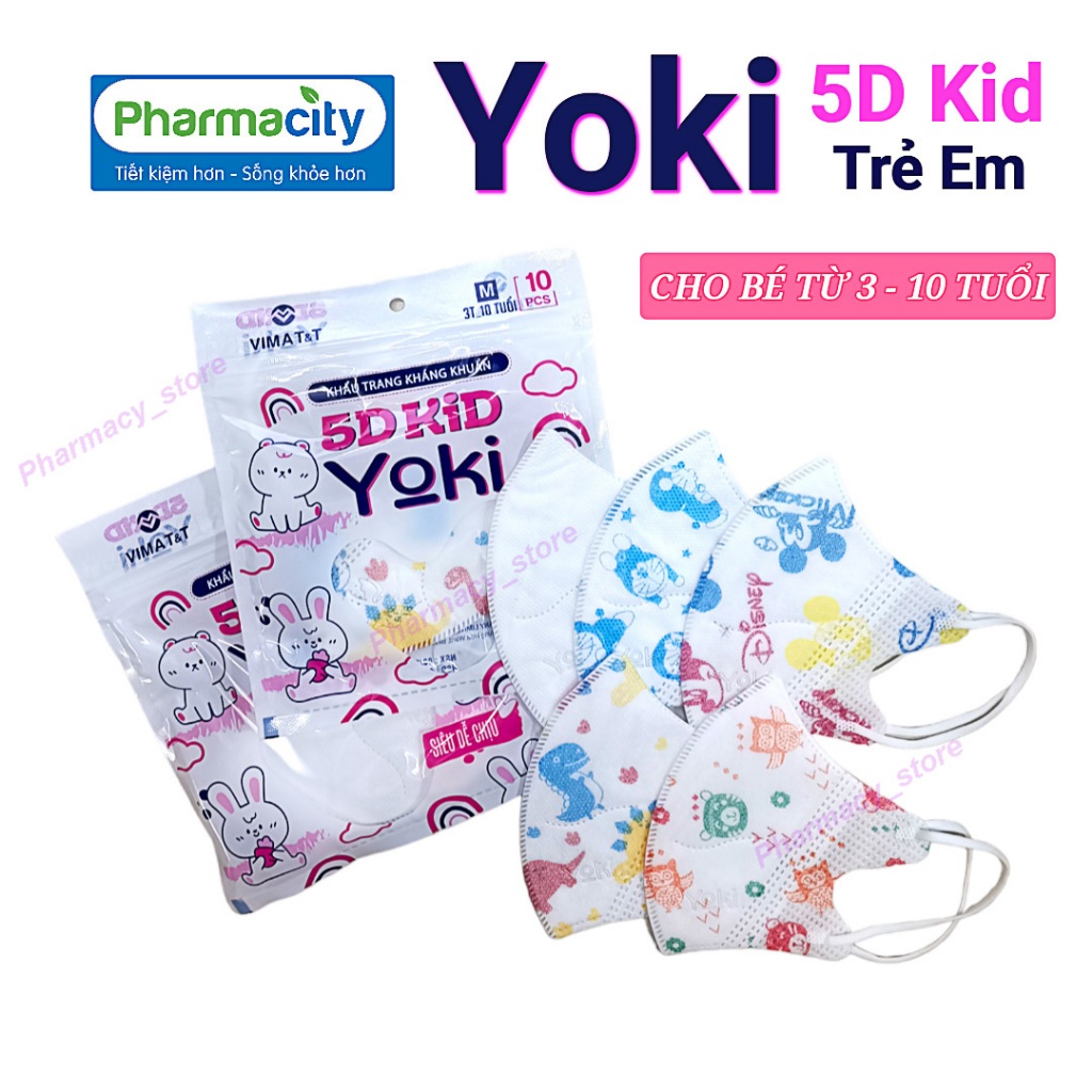 [SET 100 Cái] Khẩu trang trẻ em 5D Kid Yoki 4 lớp kháng khuẩn, chống ...