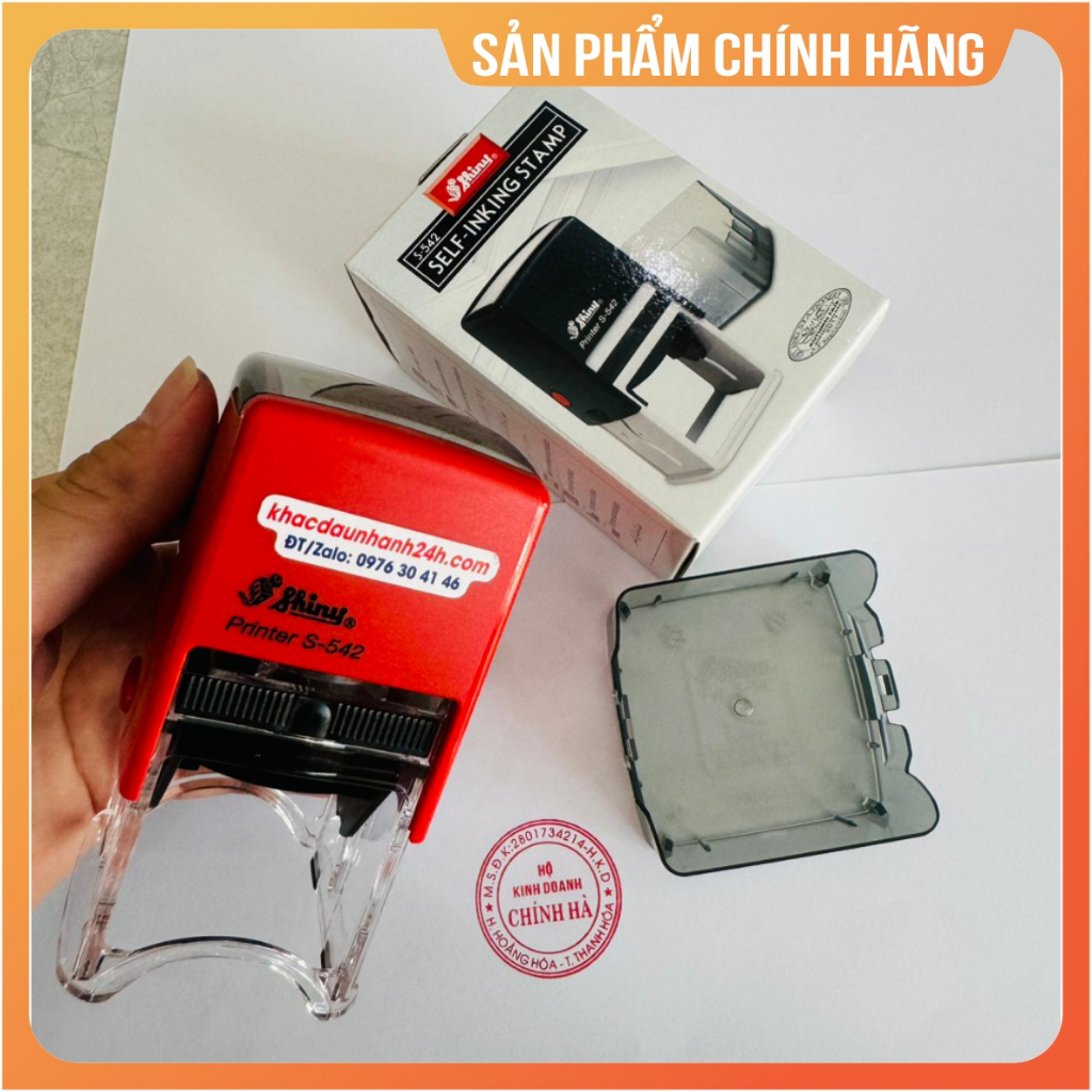 Khắc dấu tròn Shiny S542, Khắc dấu logo hàng chính hãng có nắp, chất ...