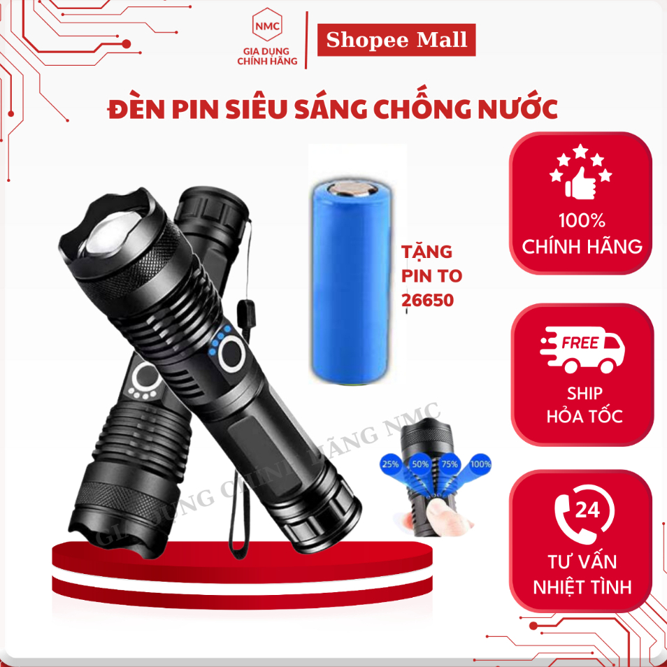 Đèn Pin Siêu Sáng NMC Cầm Tay Pin Trâu 26650 - Đèn Pin Siêu Sáng Vỏ Kim ...