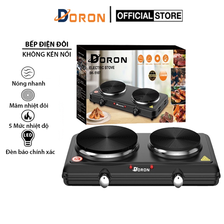 Bếp điện đôi mini DORON 3000W đun nấu đa năng, pha trà, cafe, hơ lá trầu | Shopee Việt Nam
